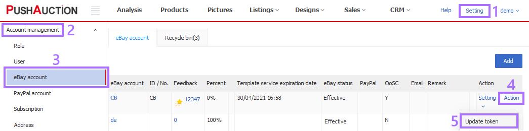 Add and authorize eBay accounts - PushAuction